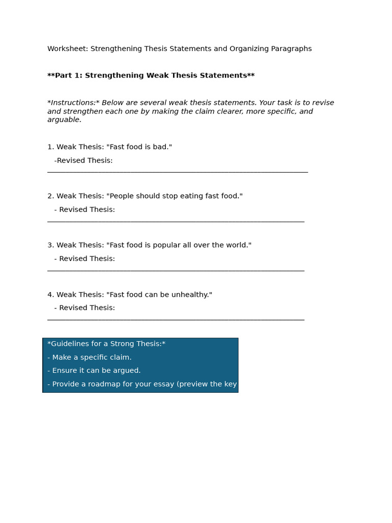 Strengthening Thesis Statements Guide | PDF | Fast Food | Taxes