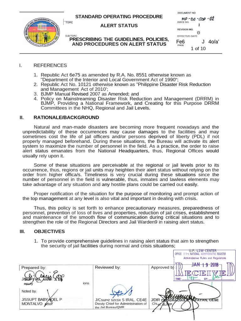 02.03.2018 Bjmp-Do-Sop-021 Alert Status | PDF | Emergency Management ...