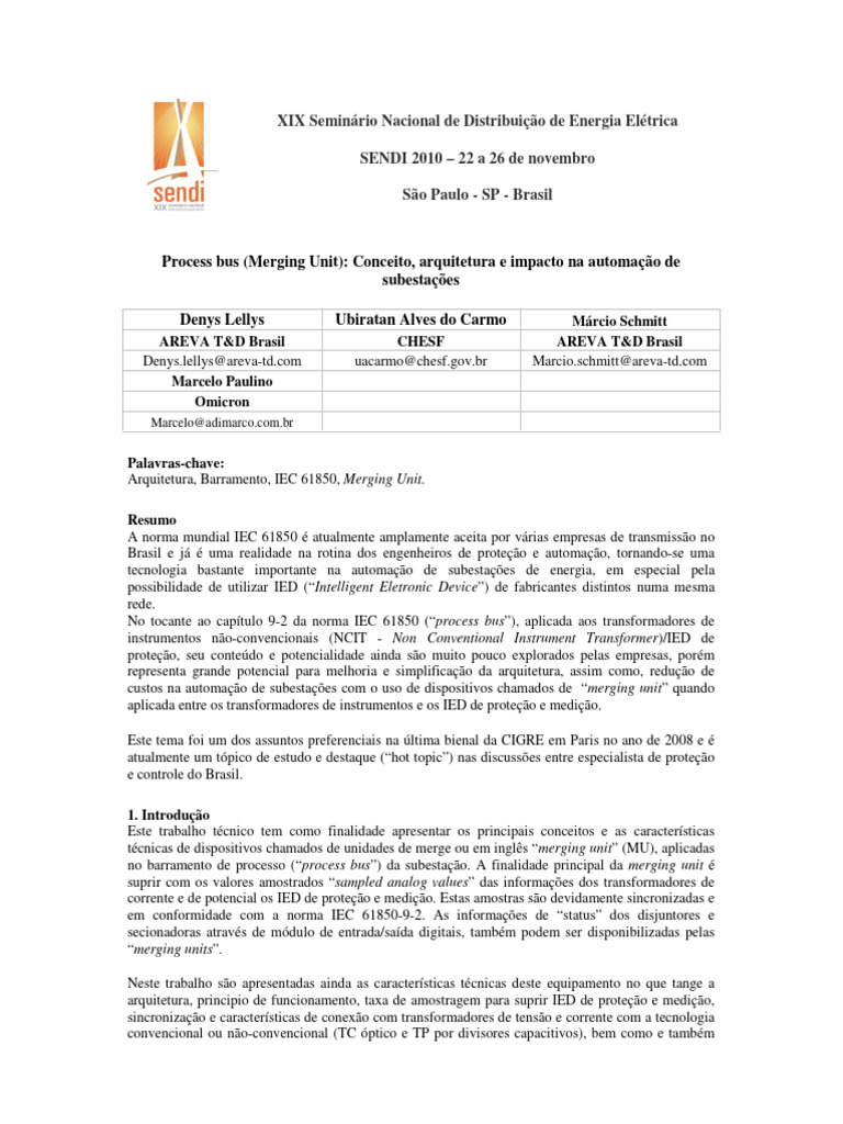 Process Bus Merging Unit Conceito Arquitetura e Impacto Na Automação de ...
