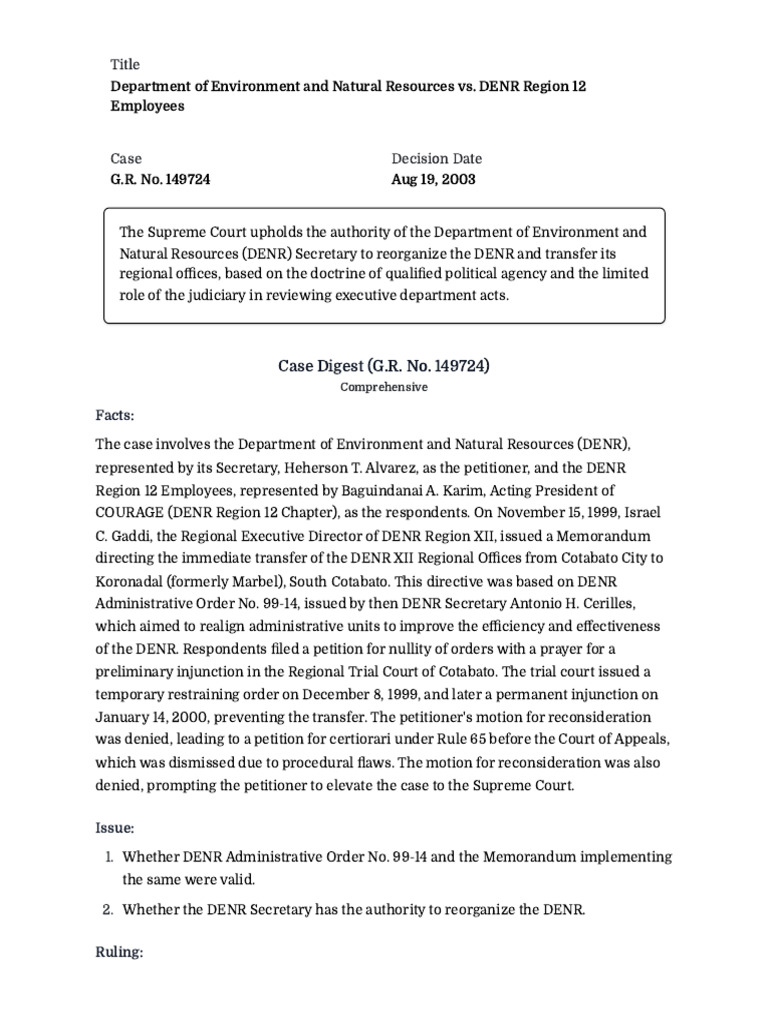 Case Digest - G.R. No. 149724 - Department of Environment and Natural ...