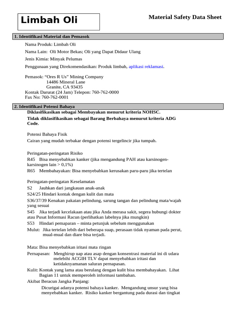 2017-04 MSDS Oli Bekas | PDF | Sains & Matematika | Teknologi & Rekayasa