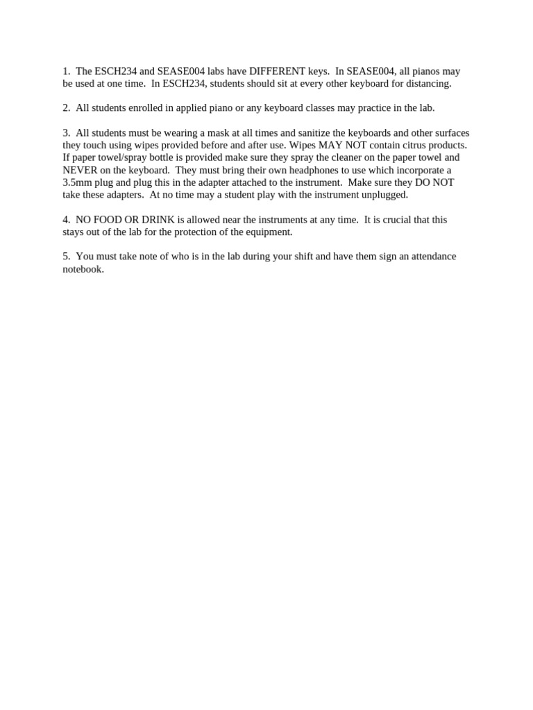 Piano Lab Usage Guidelines and Policies | PDF | Wellness