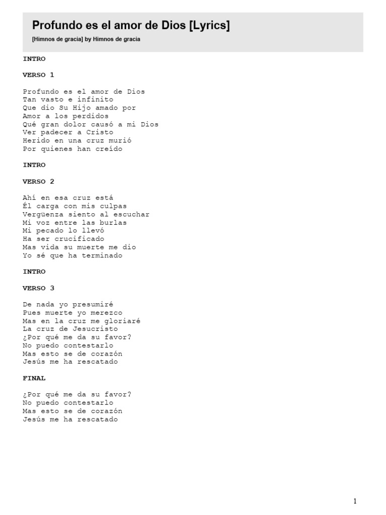 Profundo es el amor de Dios - Letra | PDF
