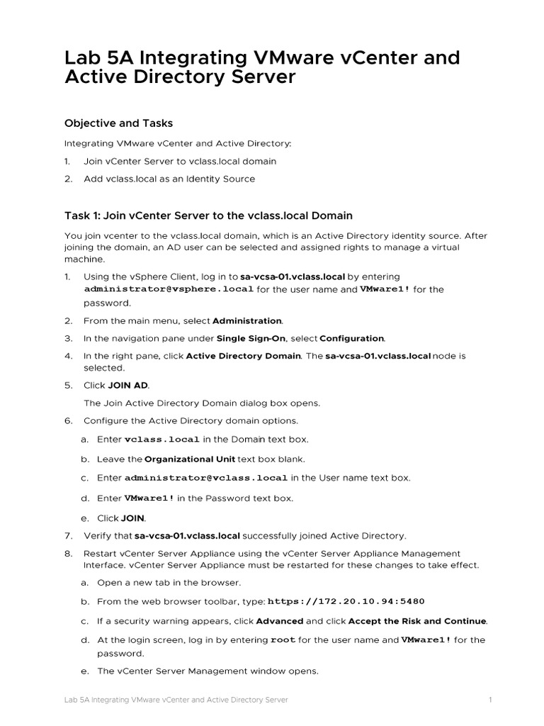 VSICM8-LAB 5A Integrating VMware Vcenter and Active Directory Server | PDF