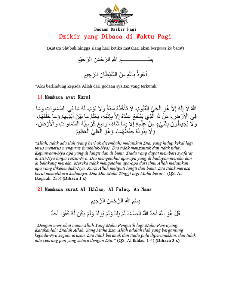MBIJKT - Bacaan Dzikir Pagi Sesuai Sunnah | PDF