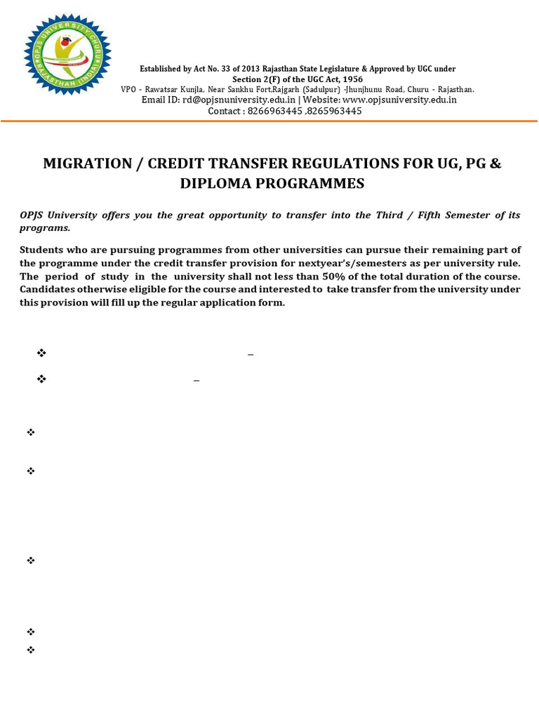 Migration Credit Transfer Regulations | PDF | University | Justice