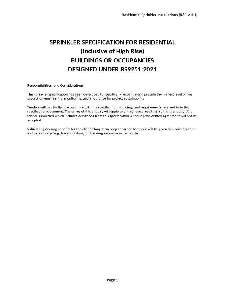 Residential Sprinkler Specs BS9251:2021 | PDF | Fire Sprinkler System | Pump