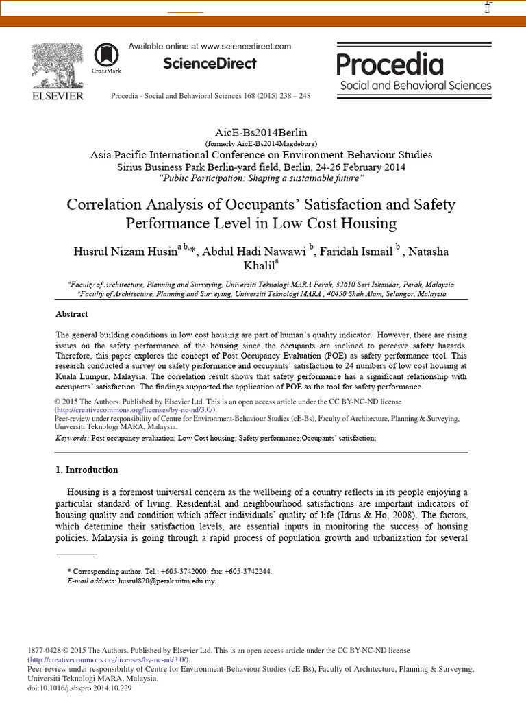 Correlation Analysis of Occupants' Satisfaction and Safety | PDF ...