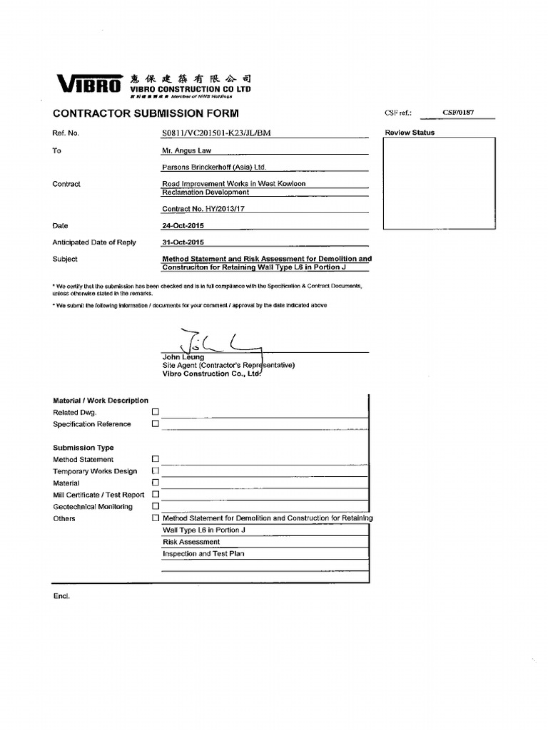 MS and Risk Assessment For Demolition and Construciton For Retaining Wall Type L6 in Portion J | PDF