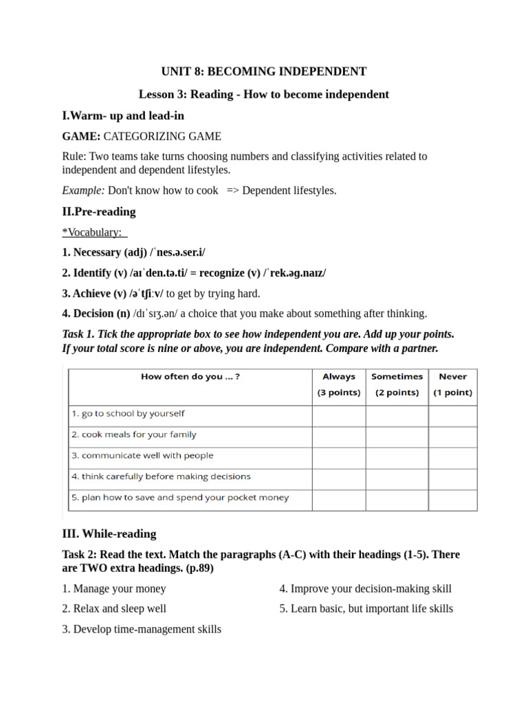 UNIT 8 Reading Handout | PDF