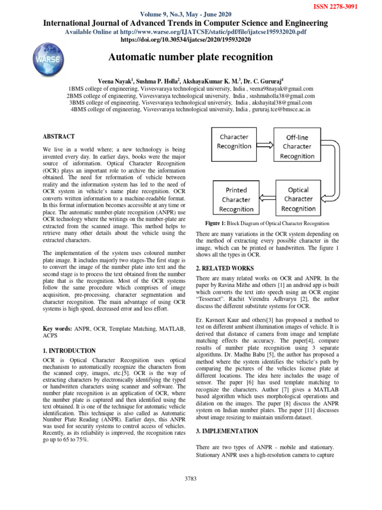 Automatic Number Plate Recognition | PDF | Optical Character ...