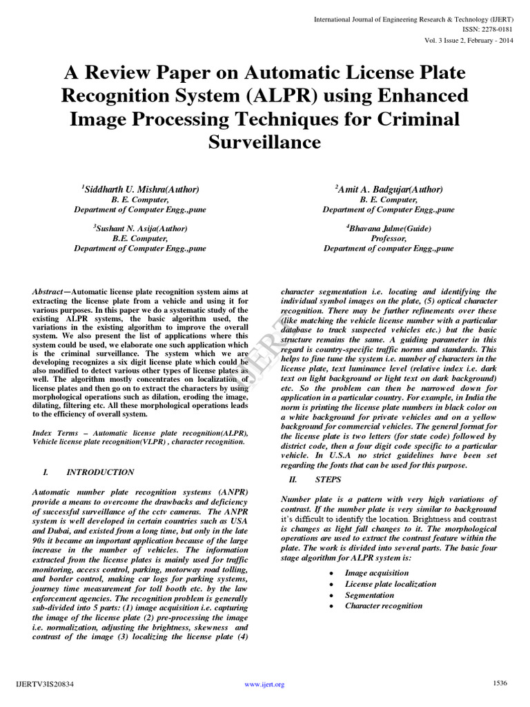 IJERT A Review Paper On Automatic Licens | PDF | Image Segmentation ...