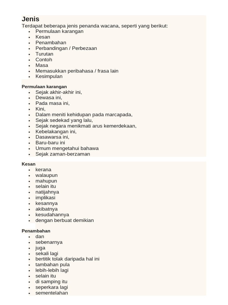 Jenis Penanda Wacana Lengkap | PDF | Seni & Disiplin Bahasa | Pengembangan Diri
