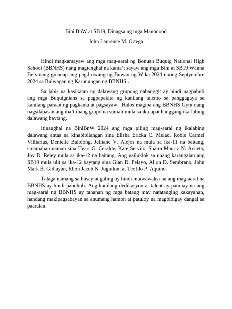 Bini BNW at SB19, Dinagsa NG Manonood | PDF