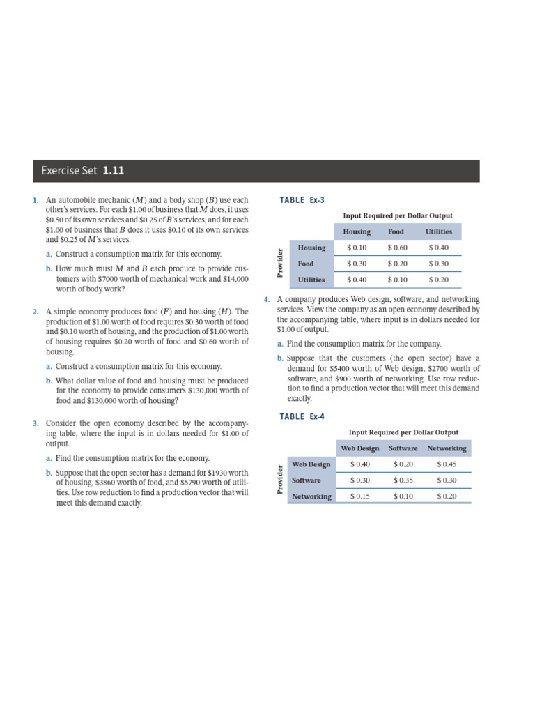 Exercises Input Output Leontief Model Pdf Mathematical Analysis