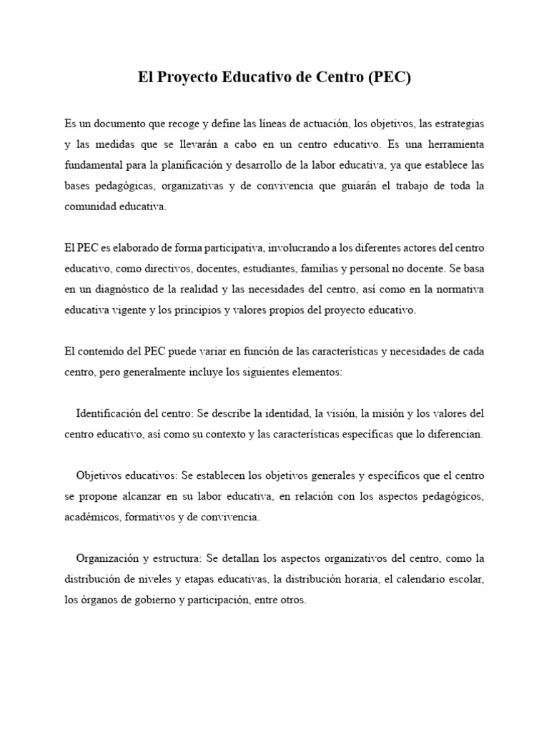 Proyecto Educativo de Centro PEC 2023 | PDF | Evaluación | Planificación
