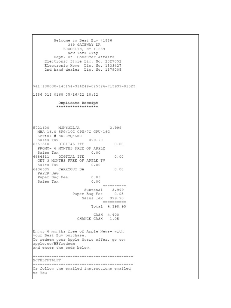 Best Buy Duplicate Receipt Details | PDF