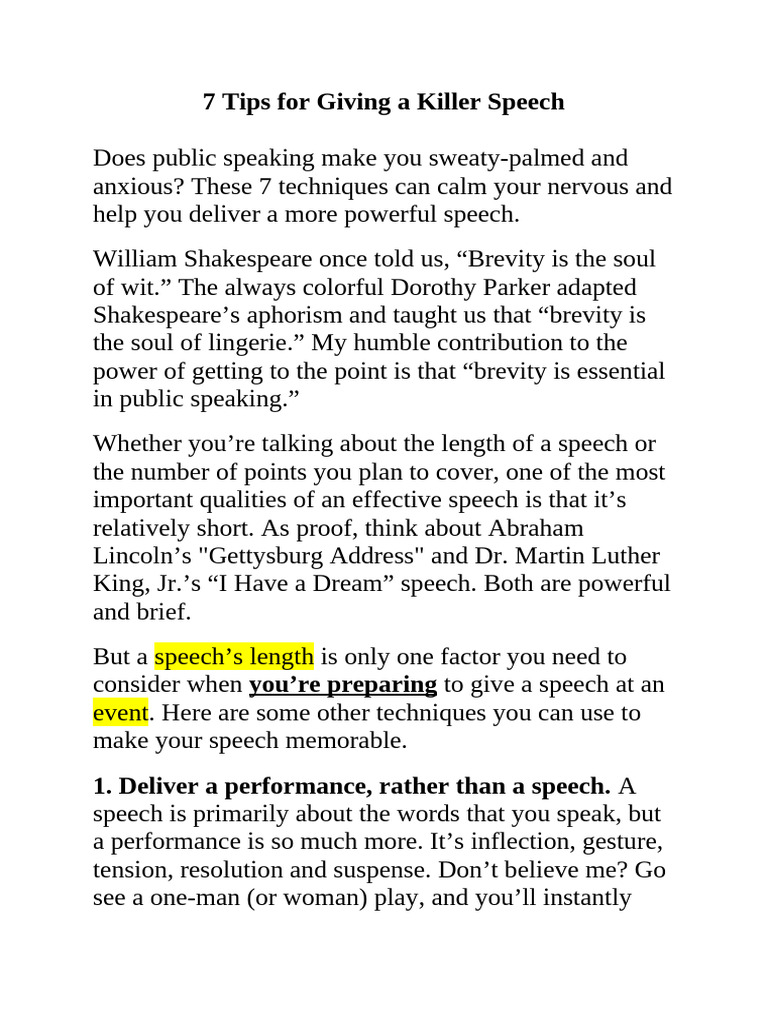 Seven Tips For Giving A Killer Speech | PDF