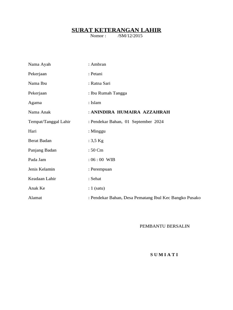 Surat Keterangan Lahir Anak Bang Ambran | PDF | Kesehatan Holistik