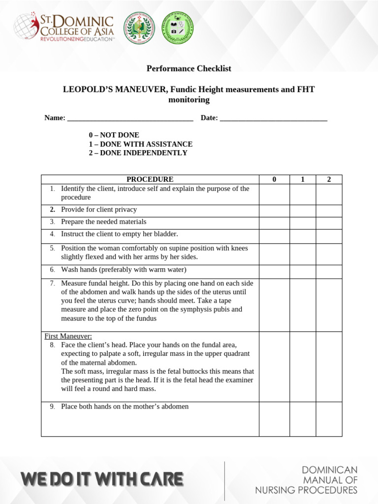 Leopolds Maneuvers FH Measurements and FHR Montoring Rubric | PDF | Abdomen | Pelvis