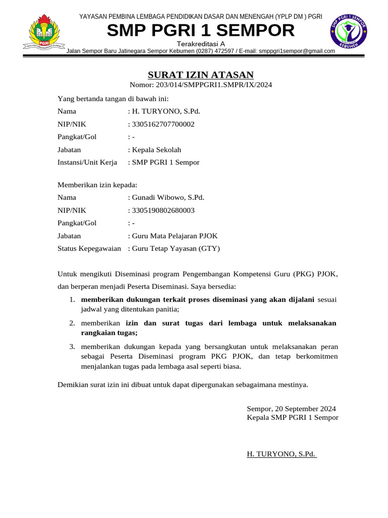 Surat Ijin Atasan | PDF | Karier & Perkembangan | Kesehatan Holistik