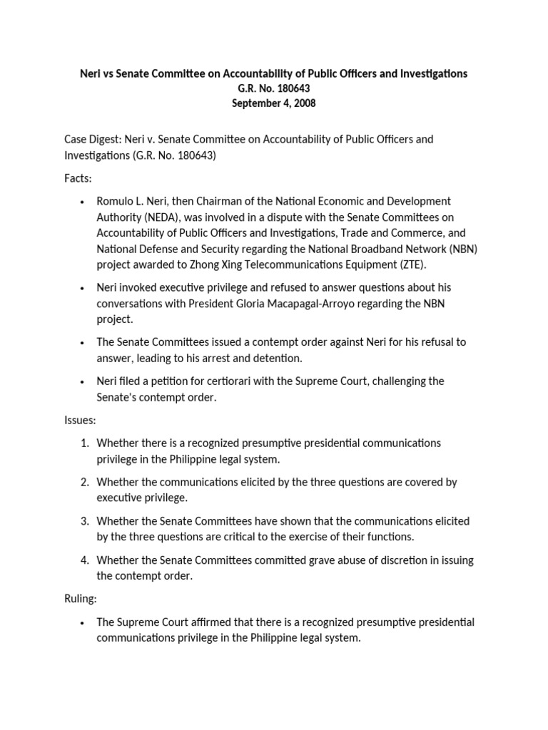 Neri Vs Senate Committee | PDF | Justice | Crime & Violence