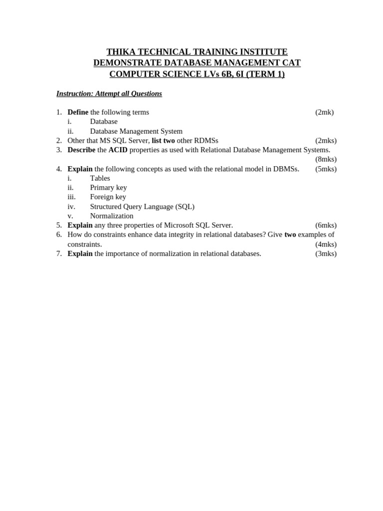 DBMS Cat | PDF | Teaching Methods & Materials | Computers