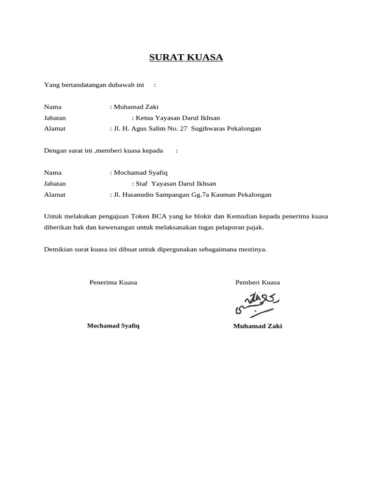 SURAT KUASA Pengajuan Token Bca | PDF