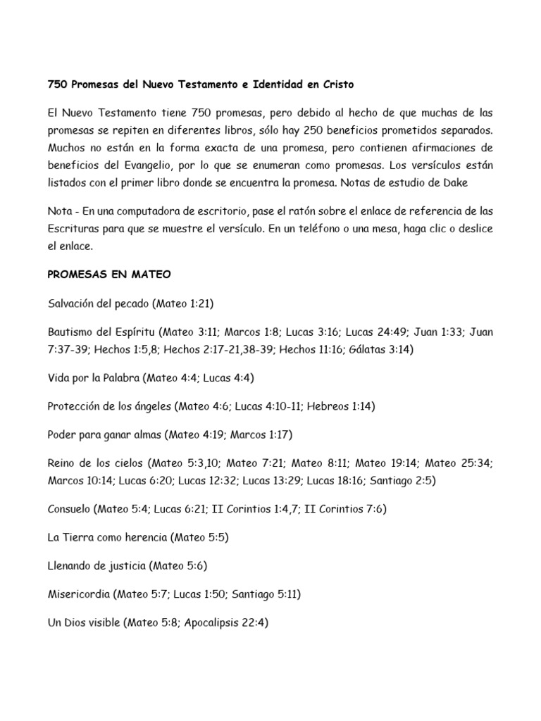 750 Promesas del Nuevo Testamento | PDF | Cristo (título) | Evangelio ...