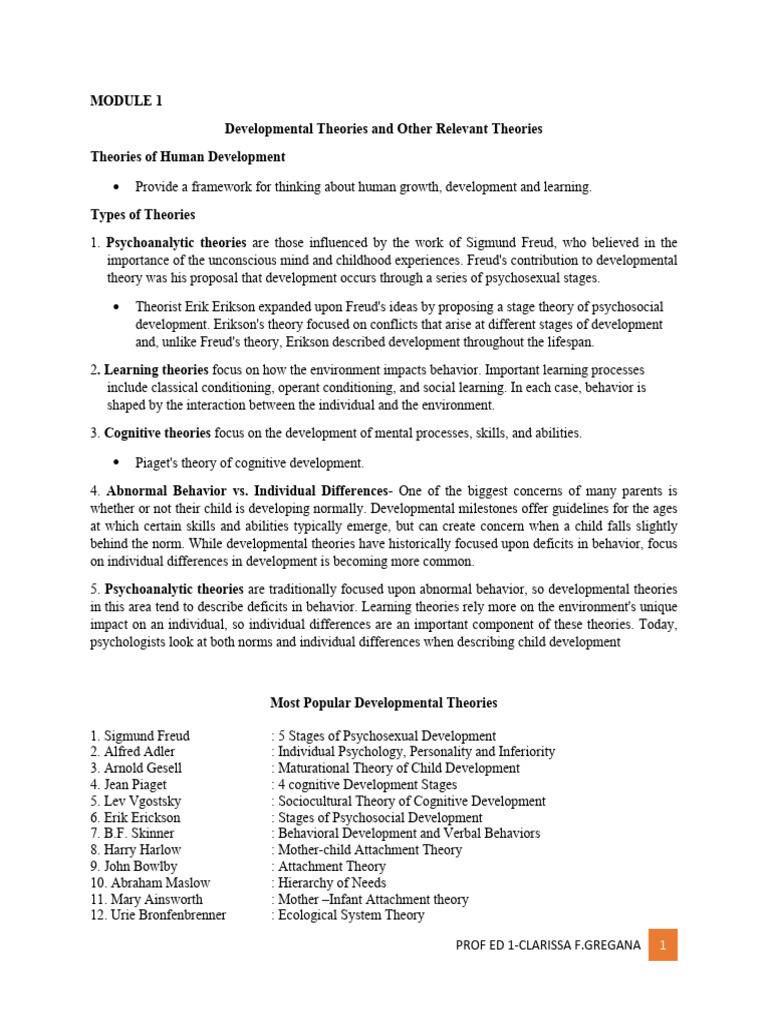 Module 1 - Developmental Theories | PDF | Developmental Psychology | Id
