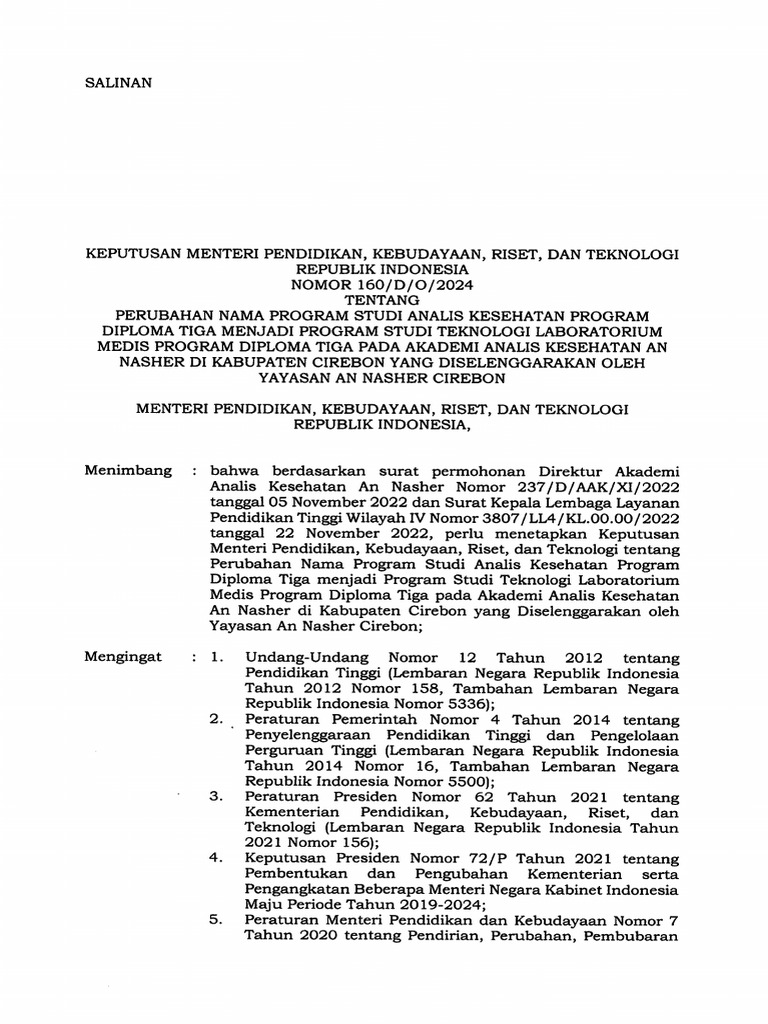 Salinan Kepmen Nomor 160 D O 2024 Pdf