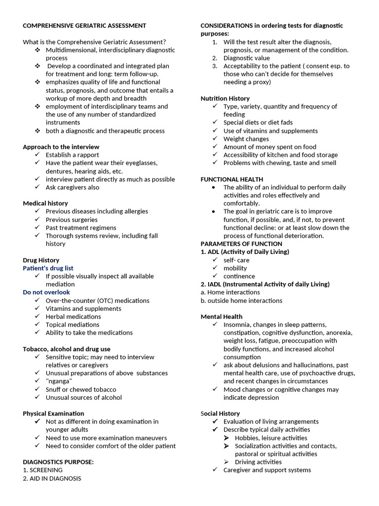 Comprehensive Geriatric Assessment Guide | PDF | Sleep | Urinary ...
