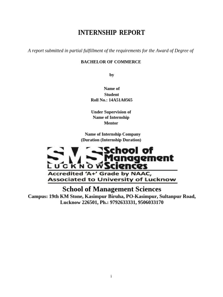 Internship Report Sample Format | PDF | Educational Stages | Vocational ...