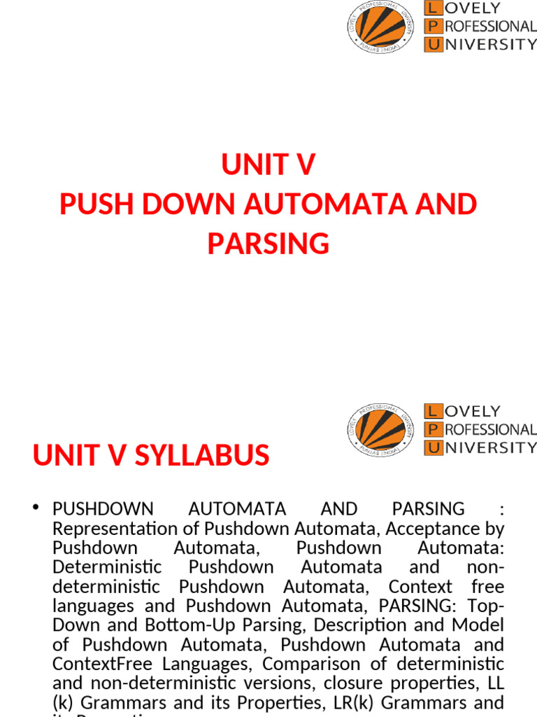 Unit V Push Down Automata | PDF | Automata Theory | Parsing