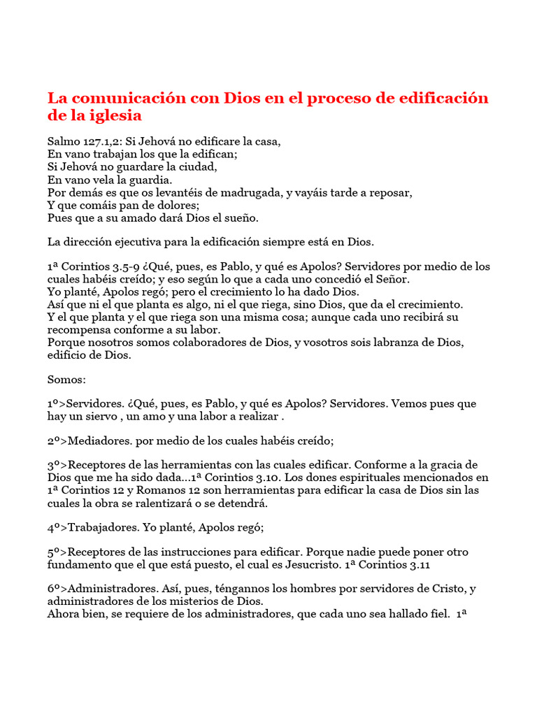 La Comunicación Con Dios en El Proceso de Edificación de La Iglesia ...