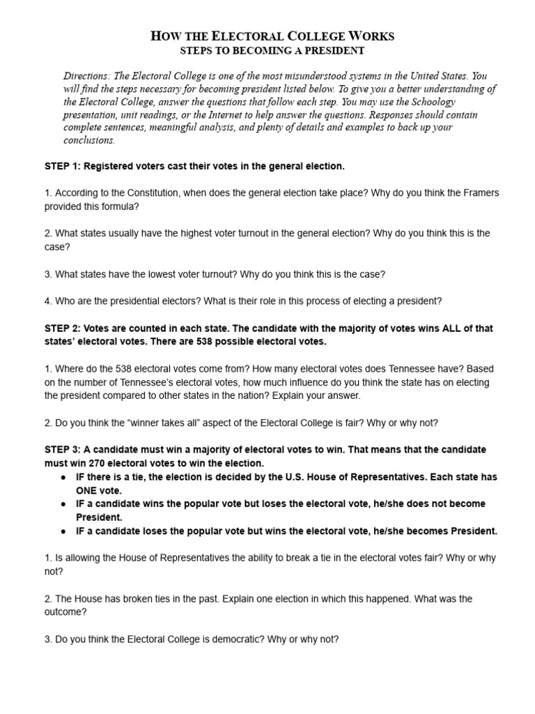GOVH 4.3 How The Electoral College Works - Schoology | PDF | Voting ...