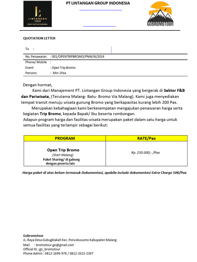 Paket Open Trip Bromo GBT | PDF