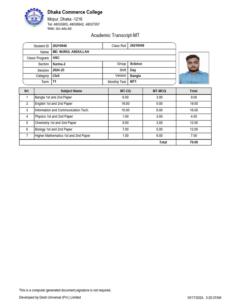 Academic Transcript Monthly | PDF | Computers