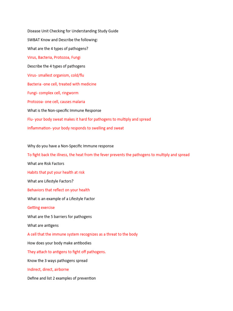 Annotated-Disease Unit Study Guide | PDF | Infection | Immune System