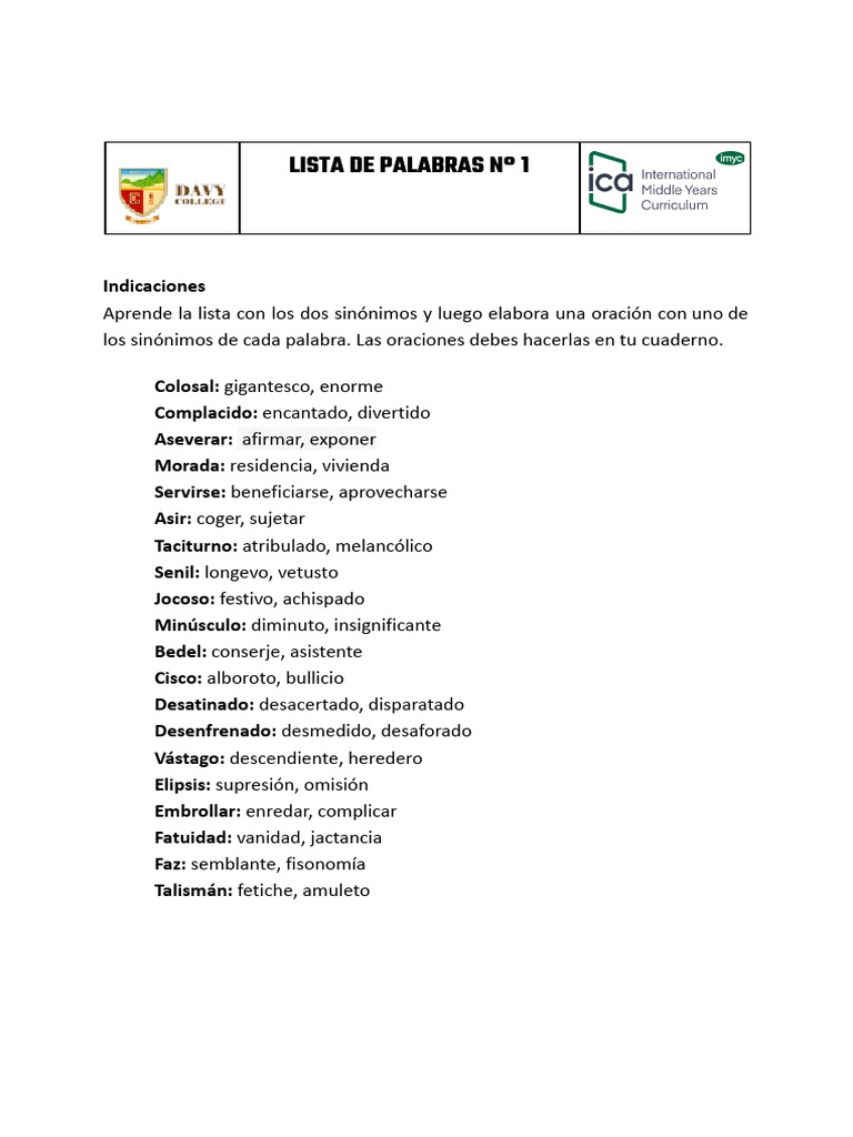 Lista de Palabras 1 - G7 | PDF | Estudios de idiomas extranjeros ...