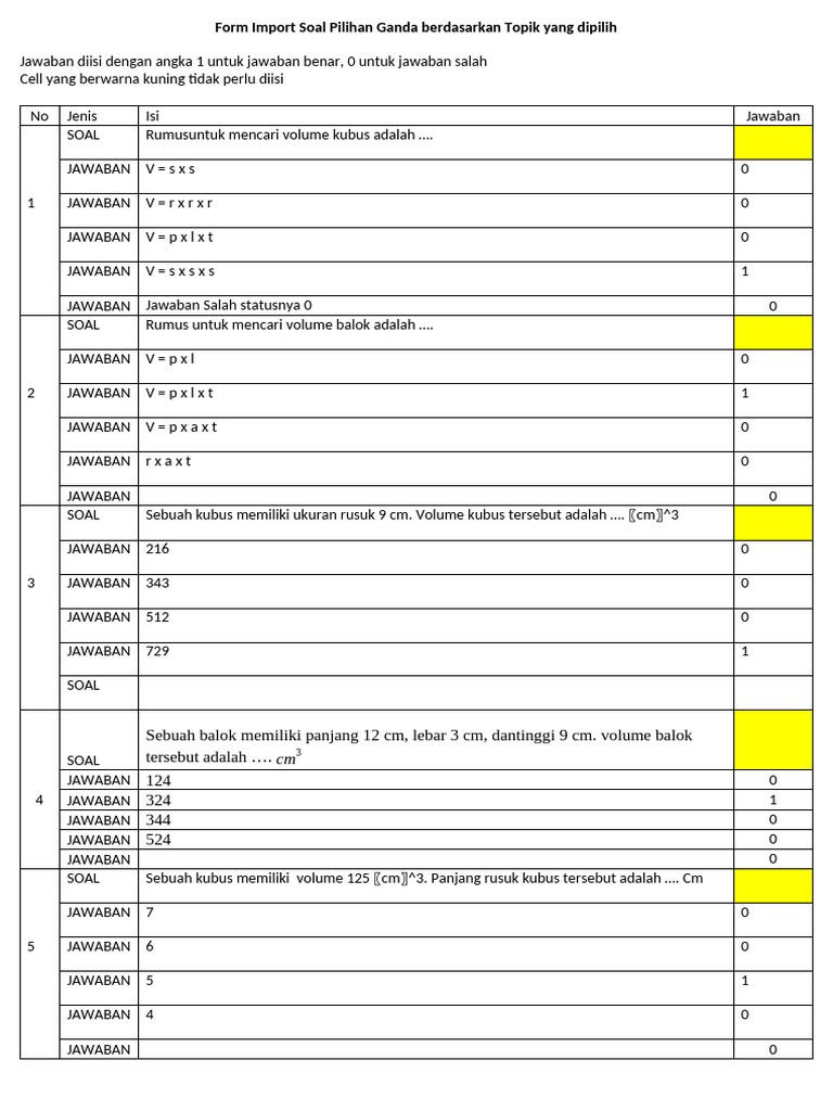Form Soal Ganda | PDF