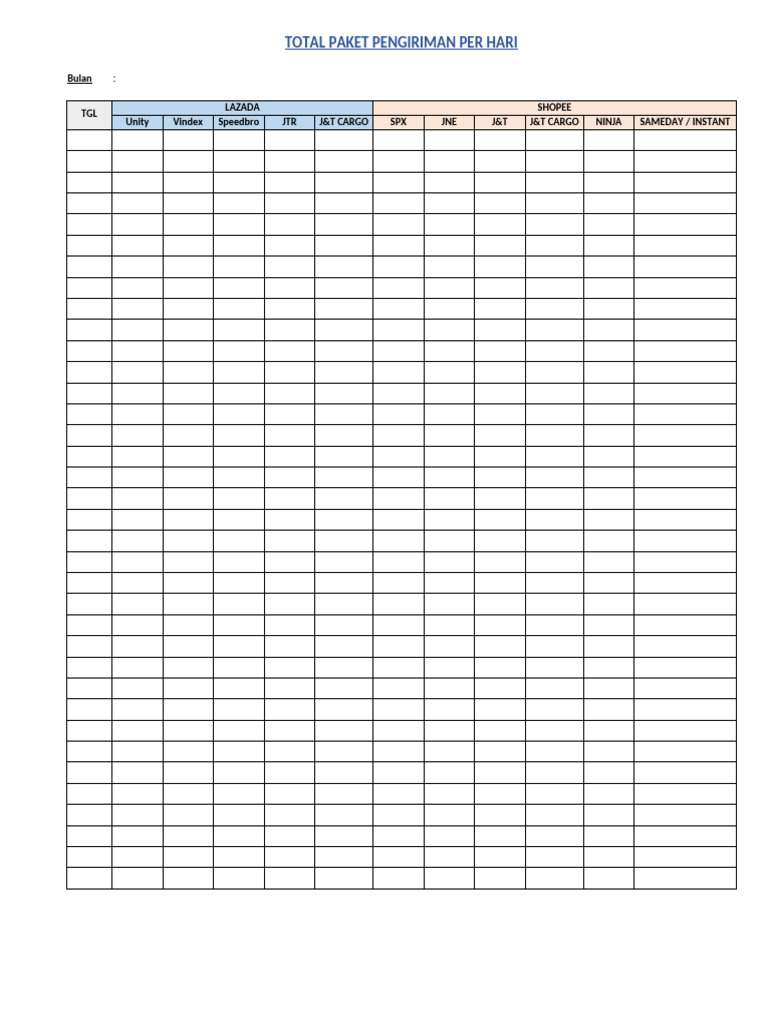 Form Rekap Total Paket Harian | PDF