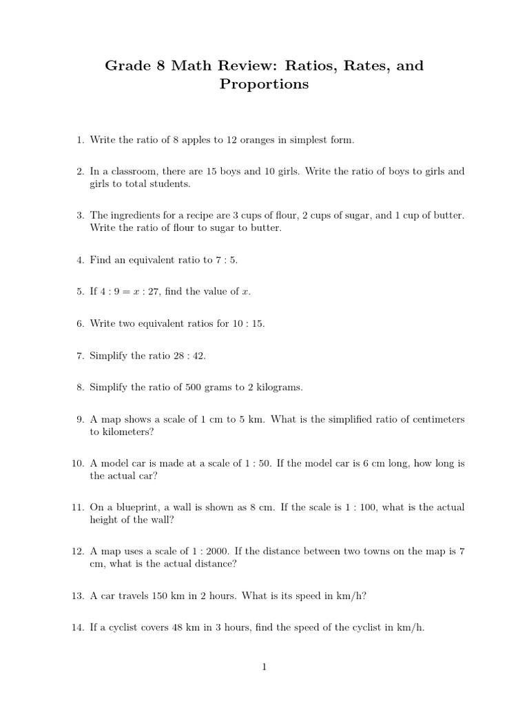 Grade 8 Math: Ratios & Rates | PDF | Speed