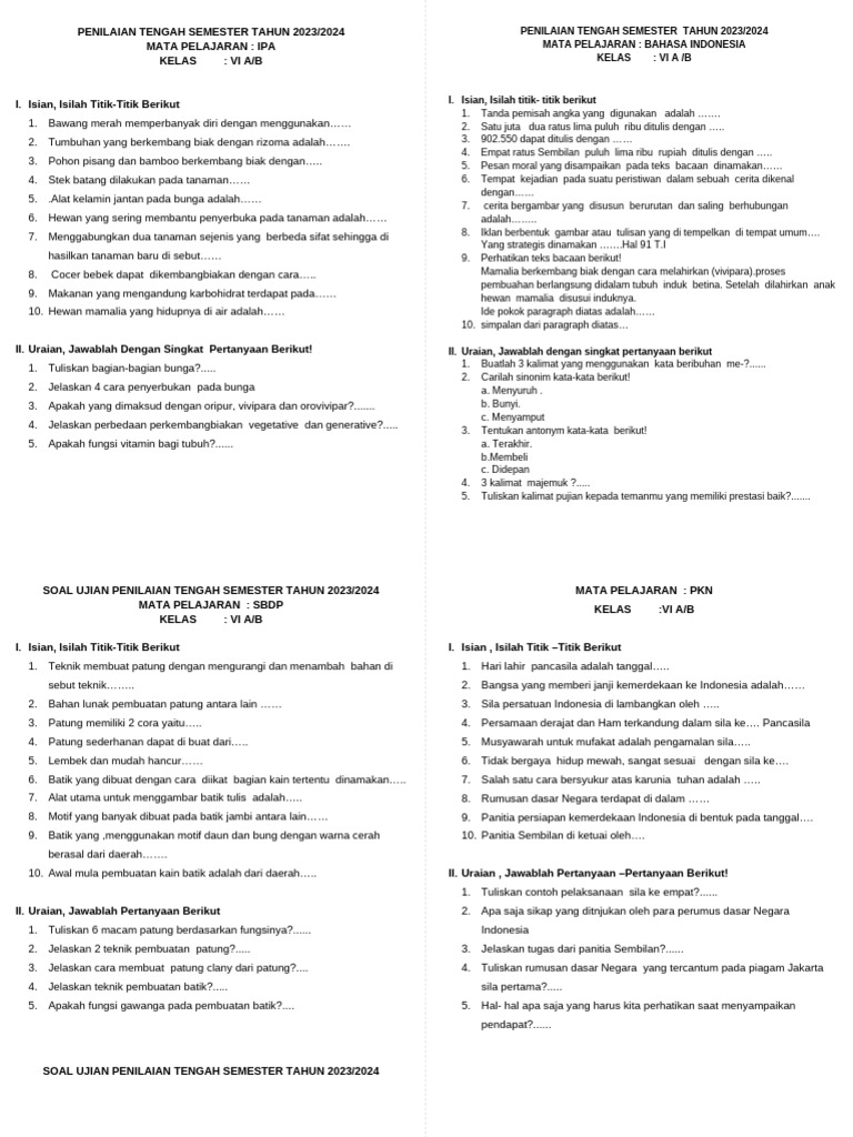 Contoh Soal Kelas VI | PDF