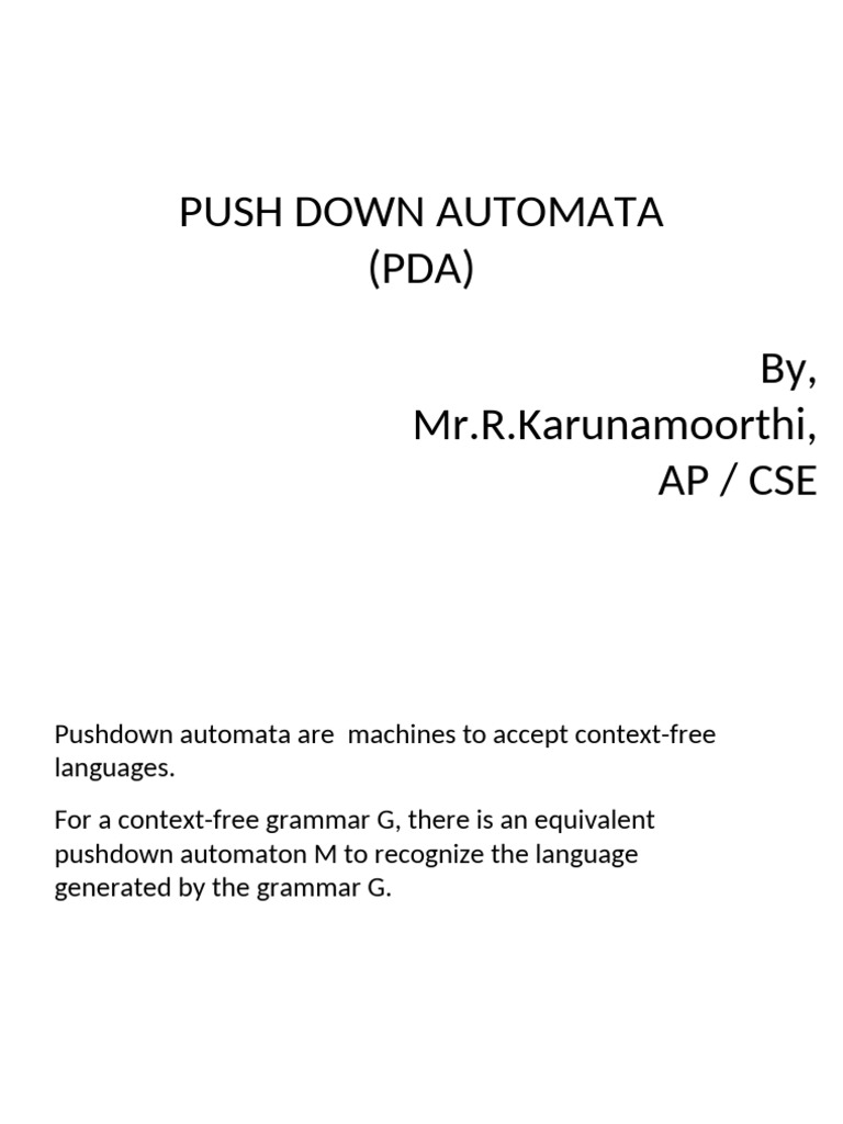 Understanding Pushdown Automata (PDA) | PDF | Syntax (Logic) | Metalogic