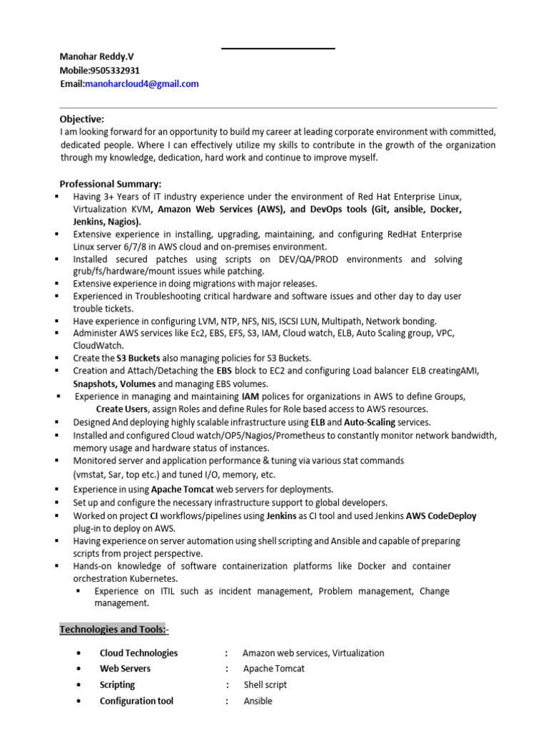 Manohar Aws DevOps | PDF | Amazon Web Services | Cloud Computing