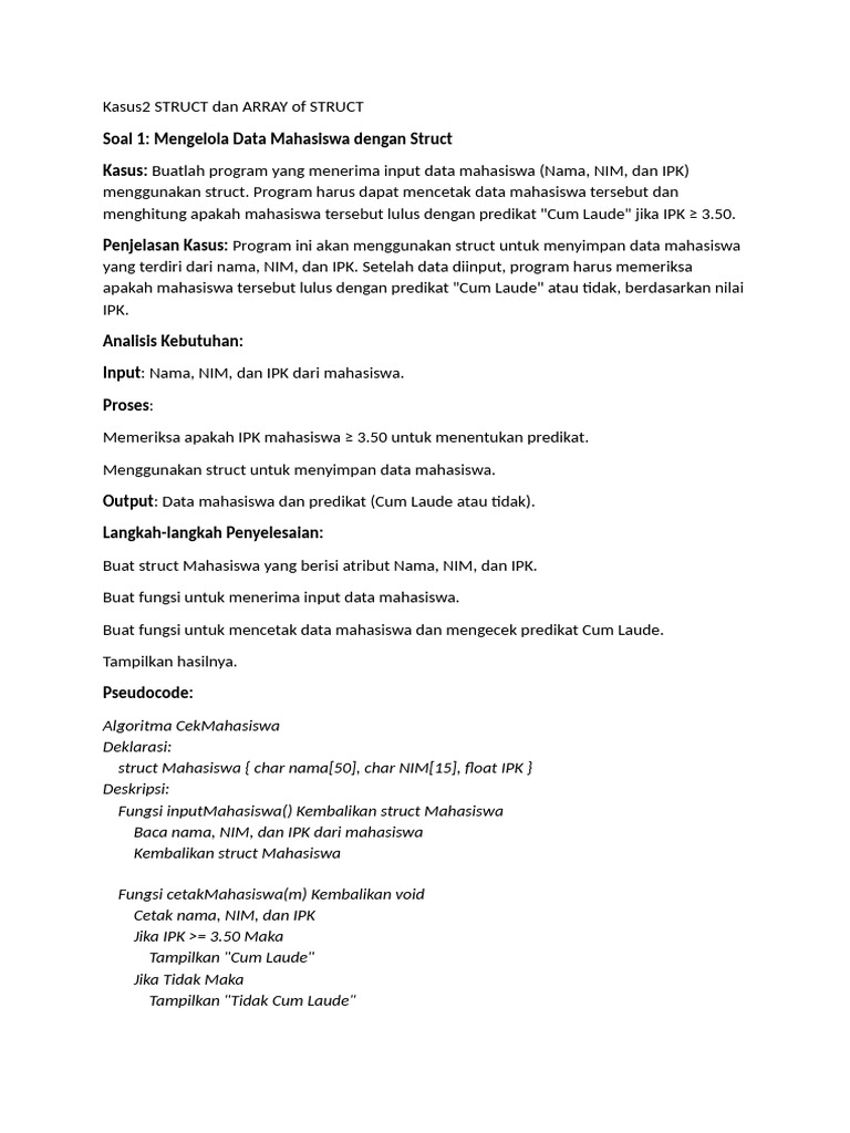 Kasus2 STRUCT Dan ARRAY of STRUCT | PDF | Karier & Perkembangan