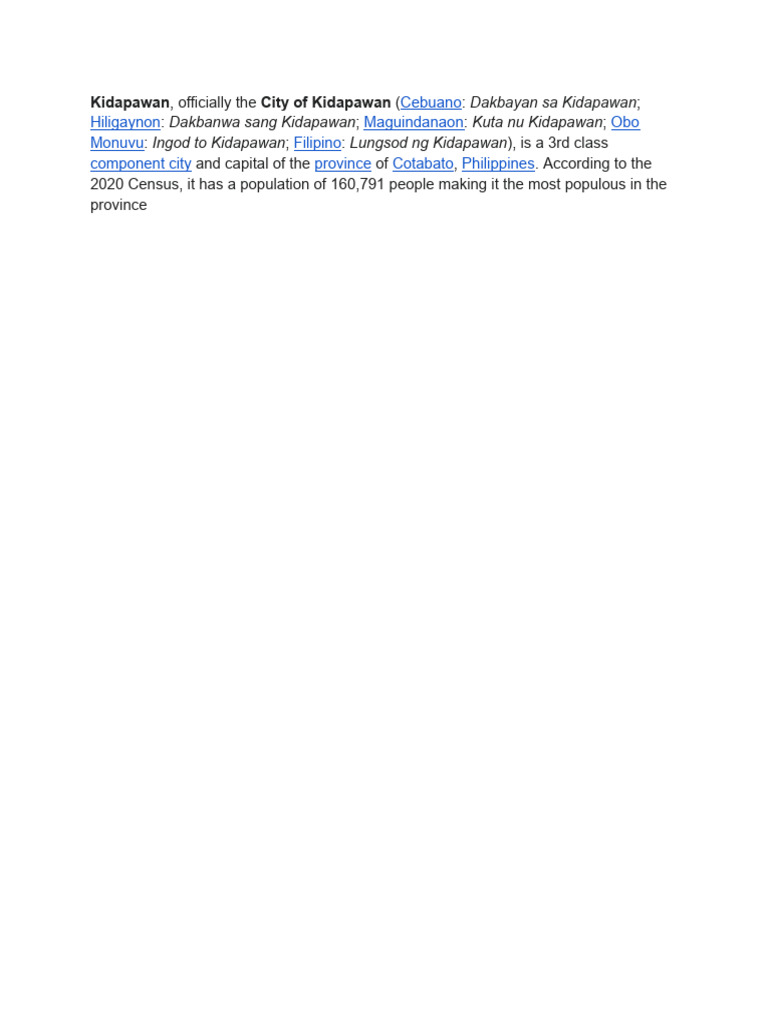 History of Kidapawan City | PDF | Politics | Travel