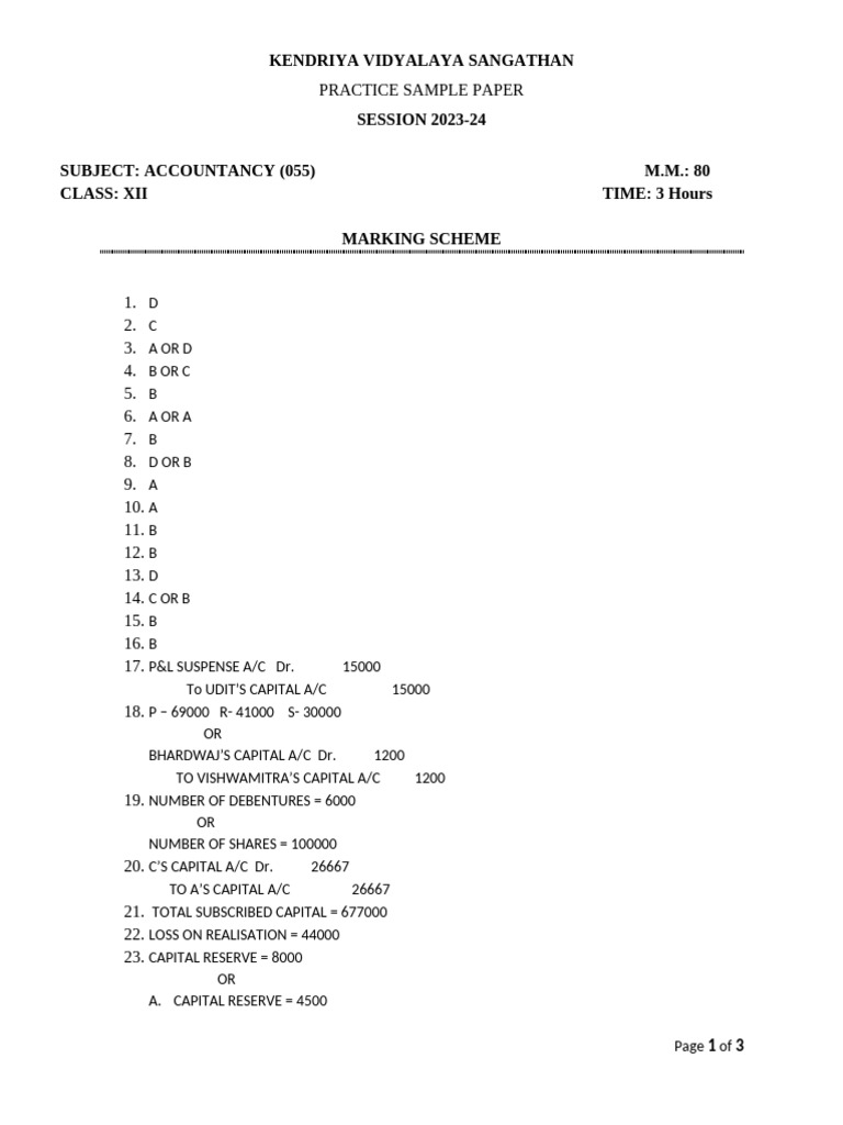 Sample Paper 3.. Marking Scheme | PDF | Expense | Equity (Finance)
