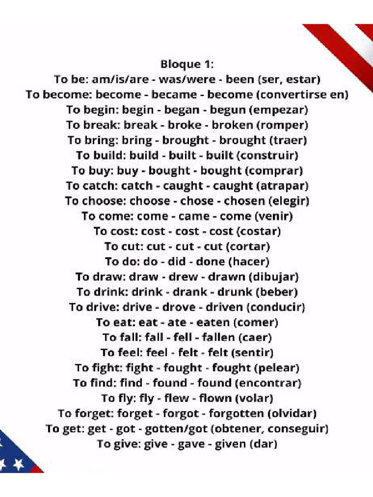 Verbos Irregulares En Inglés Pdf
